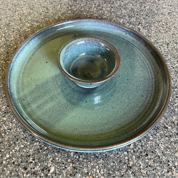 Handmade | Dining | Handmade Pottery Blue Appetizer Plate With Attached ...